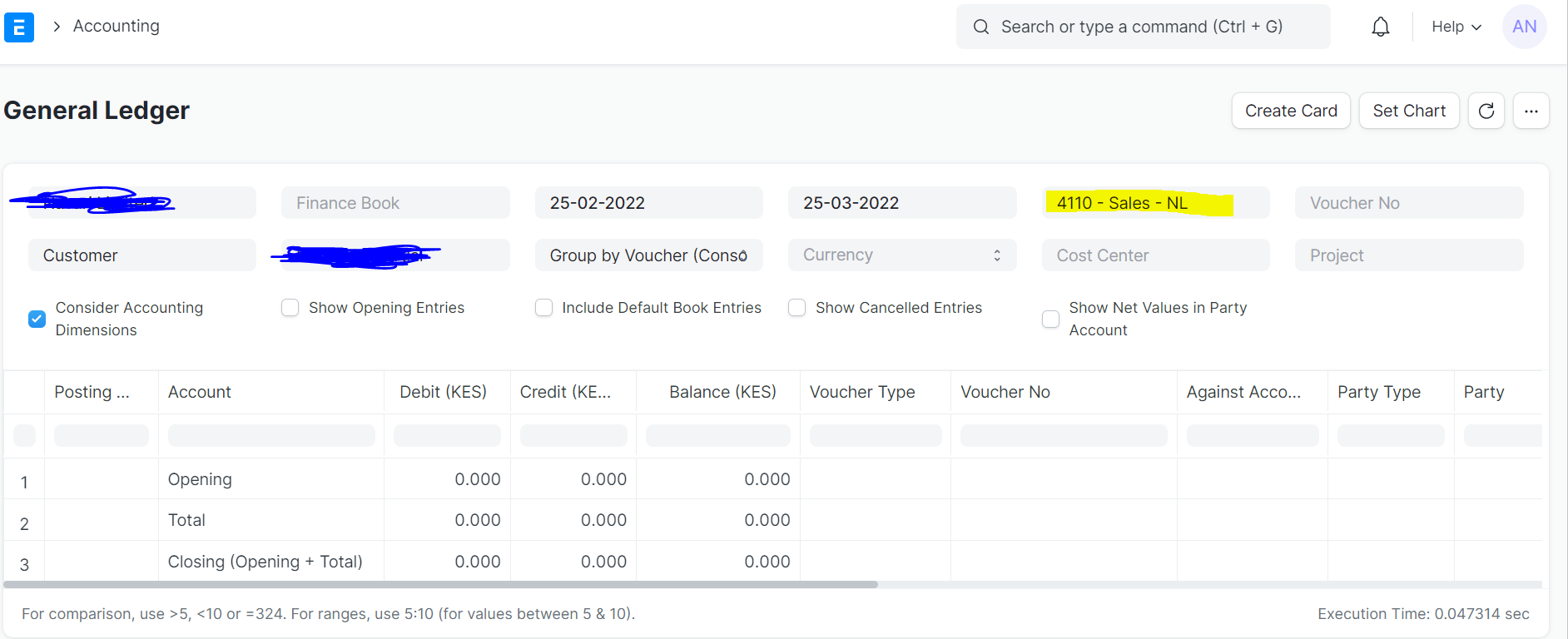Filtering using Account on General Ledger returns no entries, despite there being entries ...