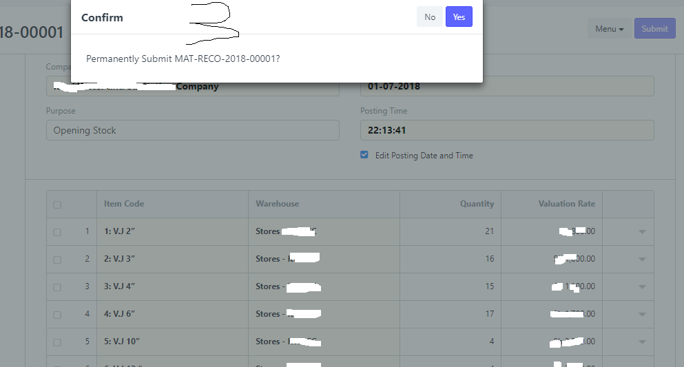 Error on Opening Stock Submission-Version-ERPNext: v11.0.3-beta.10 () (staging) and Frappe ...