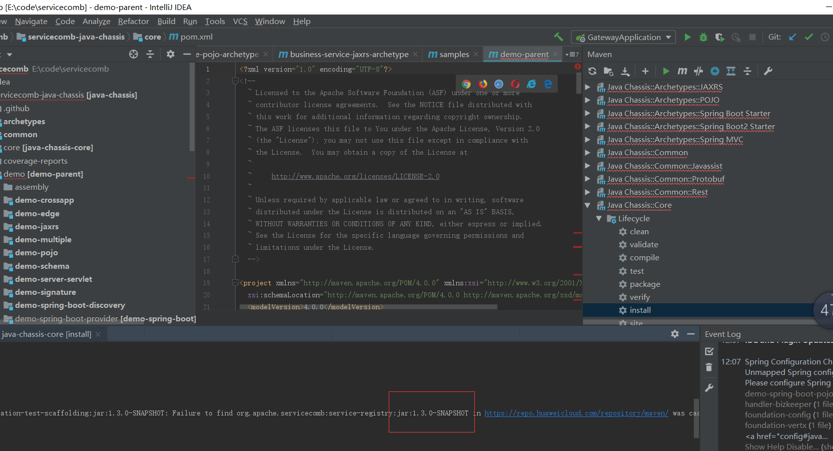 Demo版本号不对，编译不通过 · Issue 1362 · Apache Servicecomb Java Chassis · Github