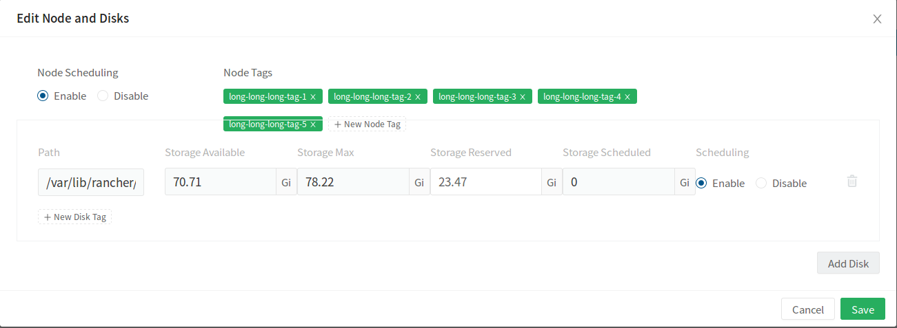 UI: Long node tags will mess up Longhorn UI · Issue #719 · longhorn/longhorn · GitHub