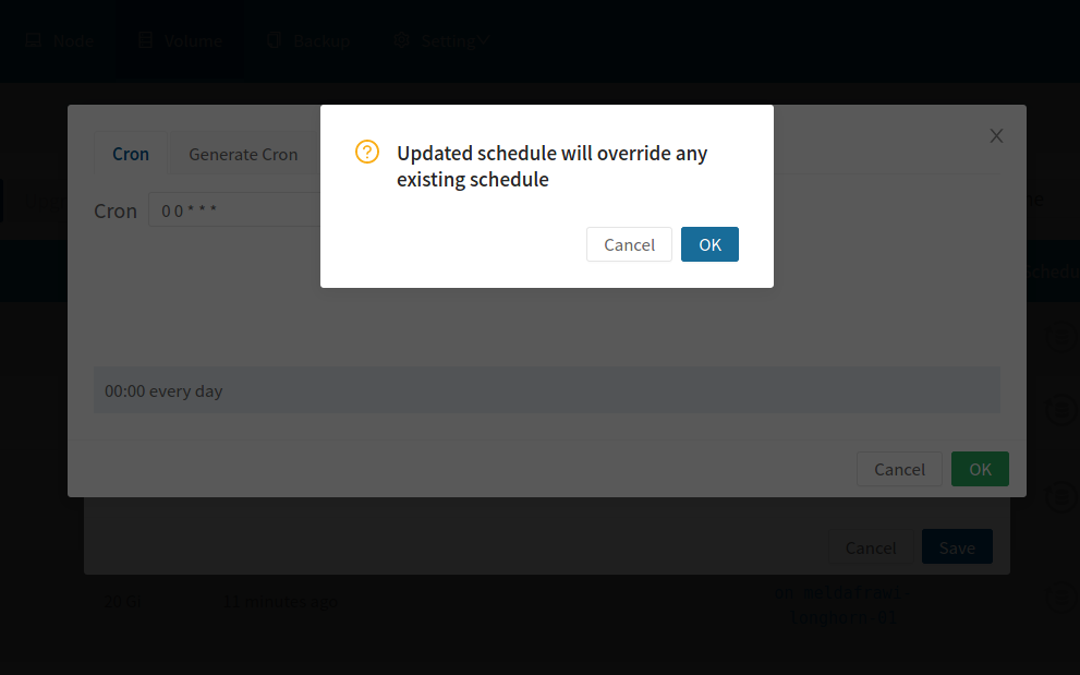 Change multiple volumes backup schedule - UI · Issue #946 · longhorn/longhorn · GitHub