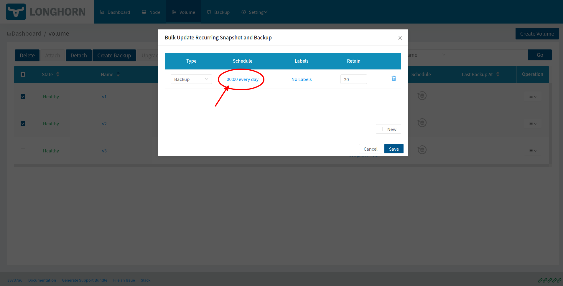 Change multiple volumes backup schedule - UI · Issue #946 · longhorn/longhorn · GitHub