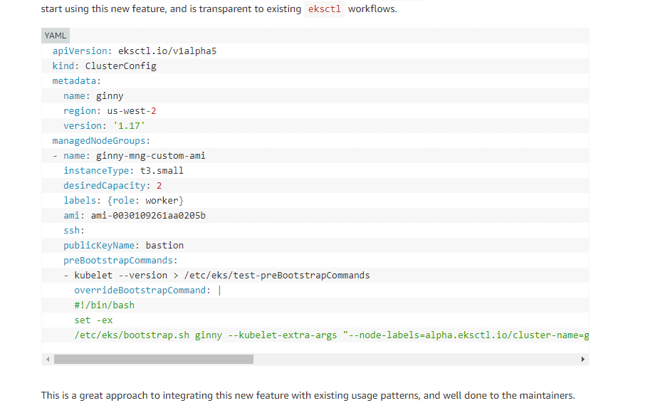 Possibility to set preBootstrapCommands when using custom ami with managed nodegroups · Issue ...
