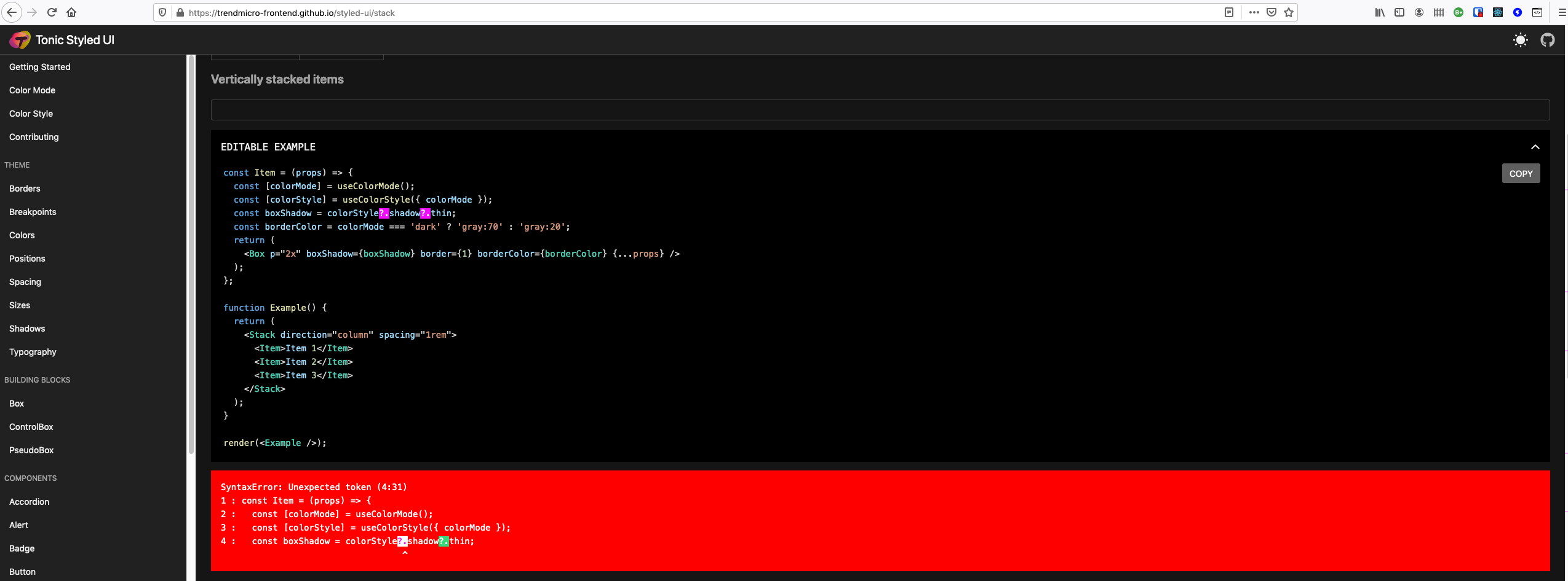 Documentation For Stack Component Has `unexpected Token` Error · Issue 308 · Trendmicro 2940