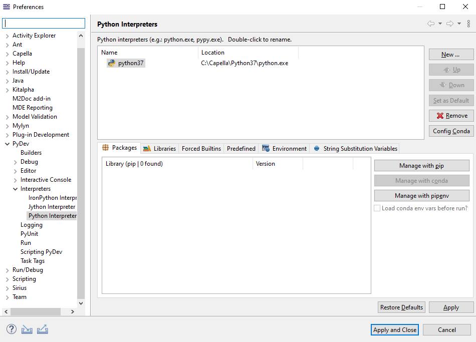 Preferences/PyDev/Interpreters/Python Interpreter does not show ...