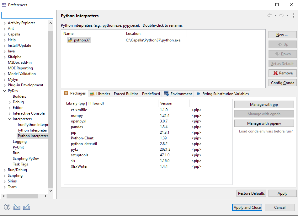 Preferences/PyDev/Interpreters/Python Interpreter does not show installed python packages until ...