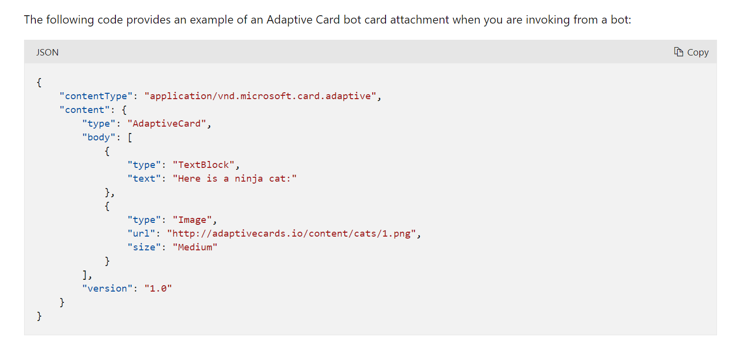 Adaptive Card or Adaptive Card bot card attachment · Issue #3739 · MicrosoftDocs/msteams-docs ...