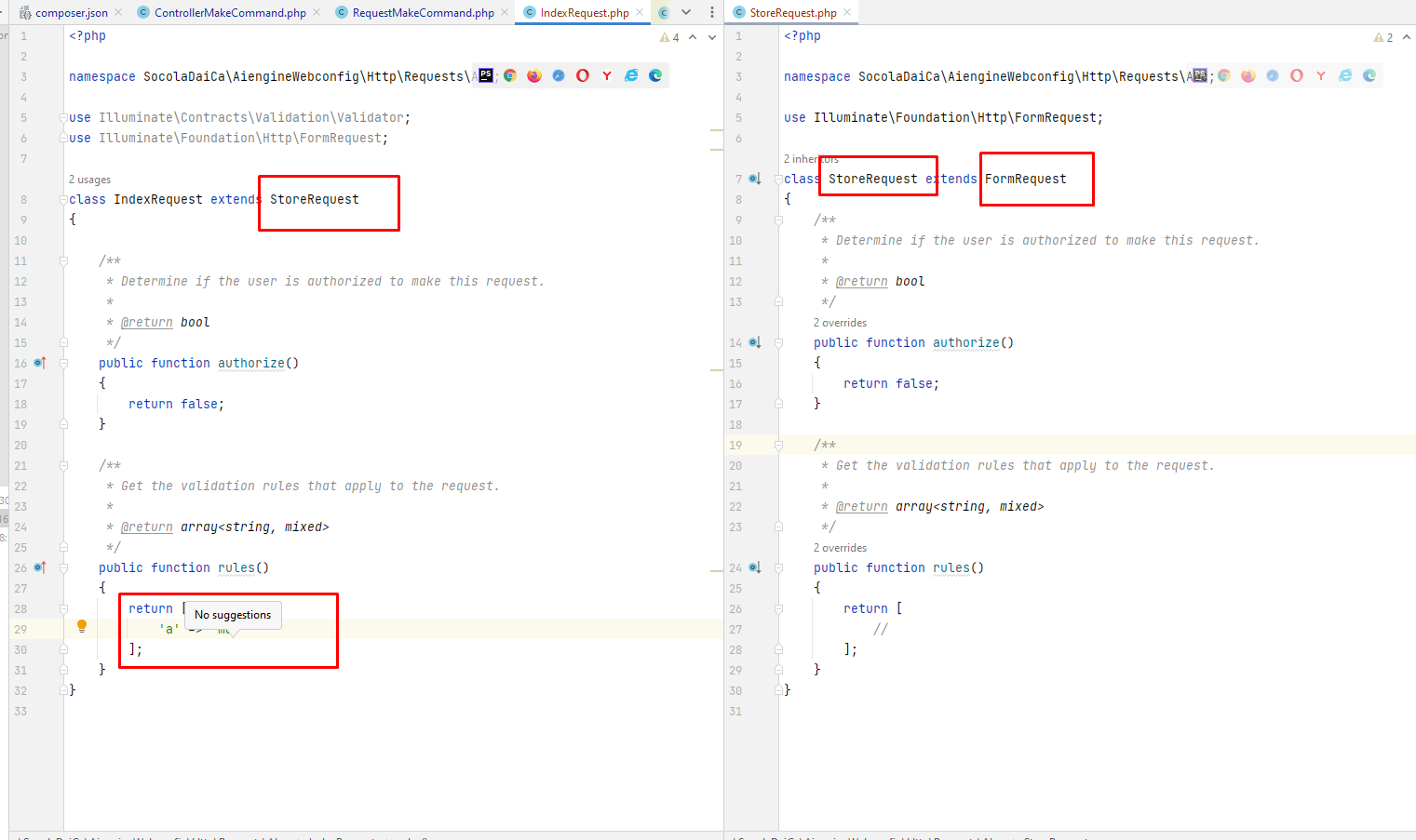 [Bug]: rules() not auto complete if class extend a child of FormRequest · Issue #723 · laravel ...