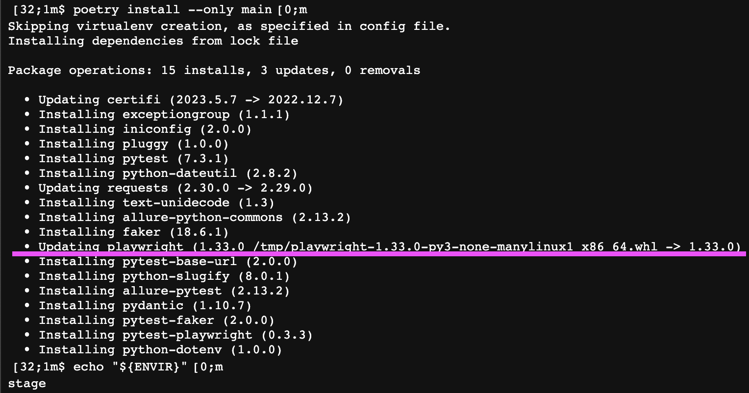 Updating playwright (1.33.0 /tmp/playwright-1.33.0-py3-none-manylinux1 ... Updating playwright (1.33.0 /tmp/playwright-1.33.0-py3-none-manylinux1 ...