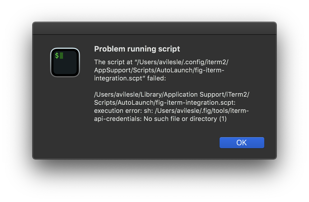 "No such file or directory" on iterm-api-credentials · Issue #360 · withfig/fig · GitHub