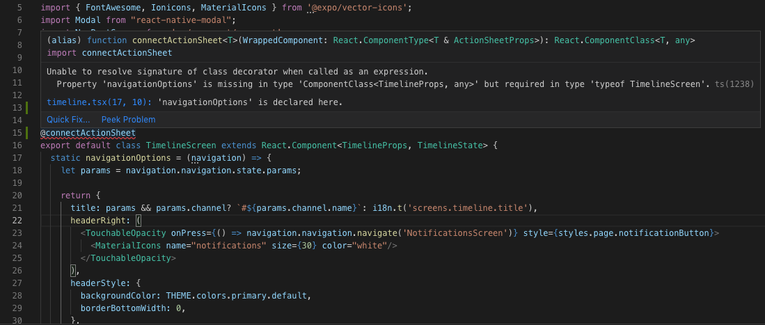 Error using decorator in typescript project · Issue #111 · expo/react-native-action-sheet · GitHub