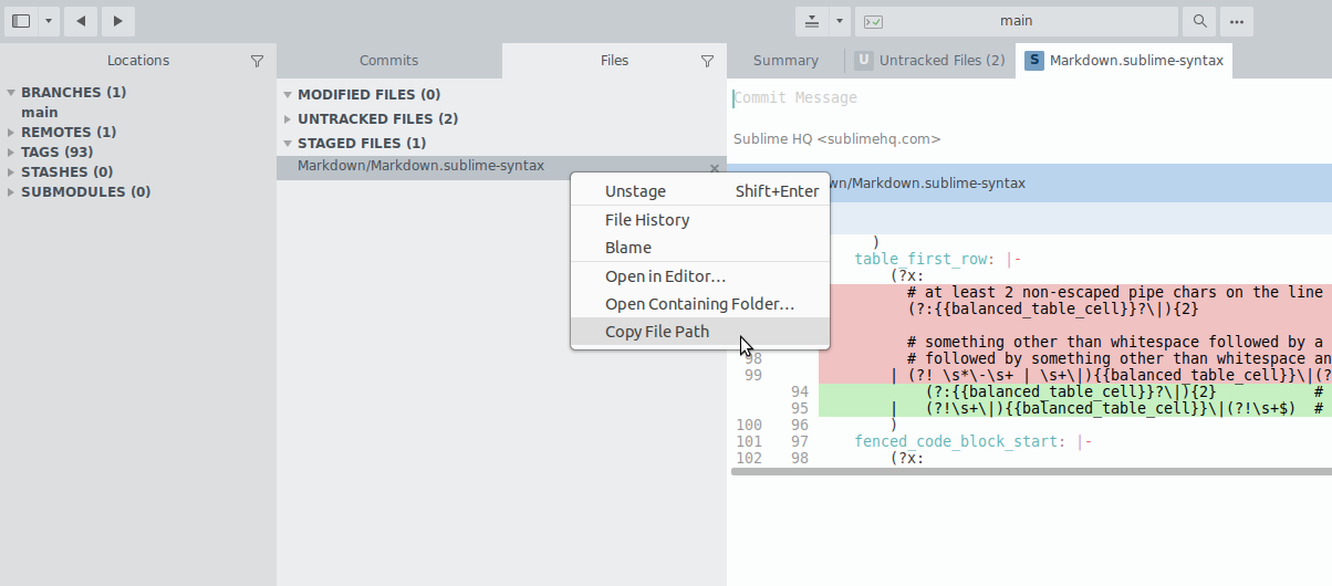 [UX] Copy path/filename of staged/conflicting files · Issue #1272 · sublimehq/sublime_merge · GitHub