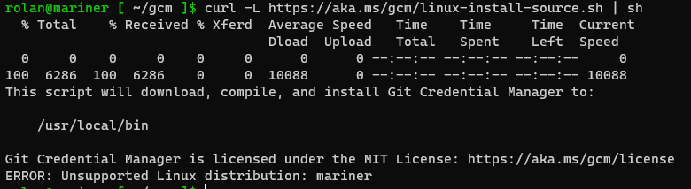 GCM does not support CBL-Mariner OS · Issue #1257 · git-ecosystem/git-credential-manager · GitHub