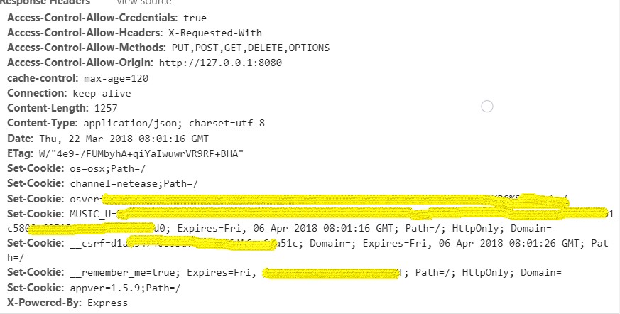 登录接口 response 的 set-cookie 无法设置 cookie · Issue #208 · Binaryify/NeteaseCloudMusicApi · GitHub