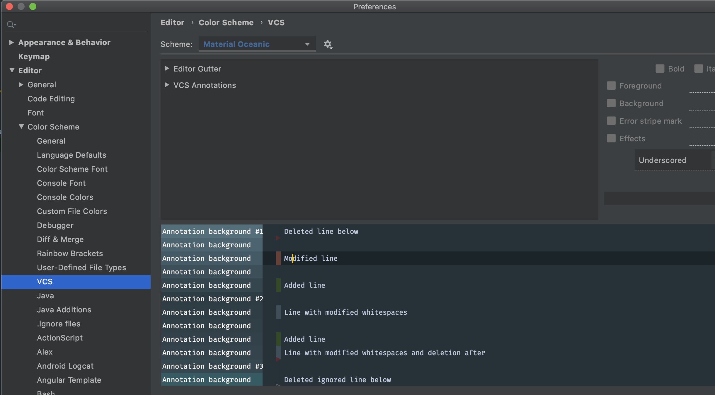VCS gutter highlights in pycharm are far brighter than in Intellij ...