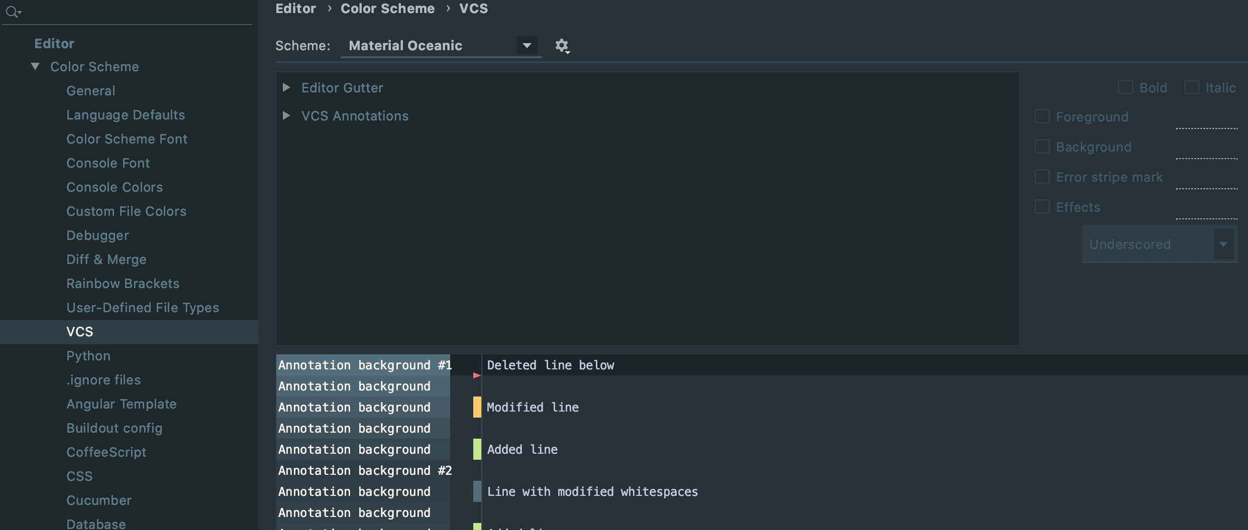 VCS gutter highlights in pycharm are far brighter than in Intellij ...