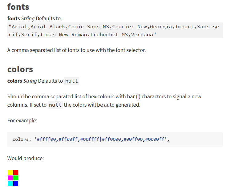 Change the list of font-sizes to use with the font-size selector ...