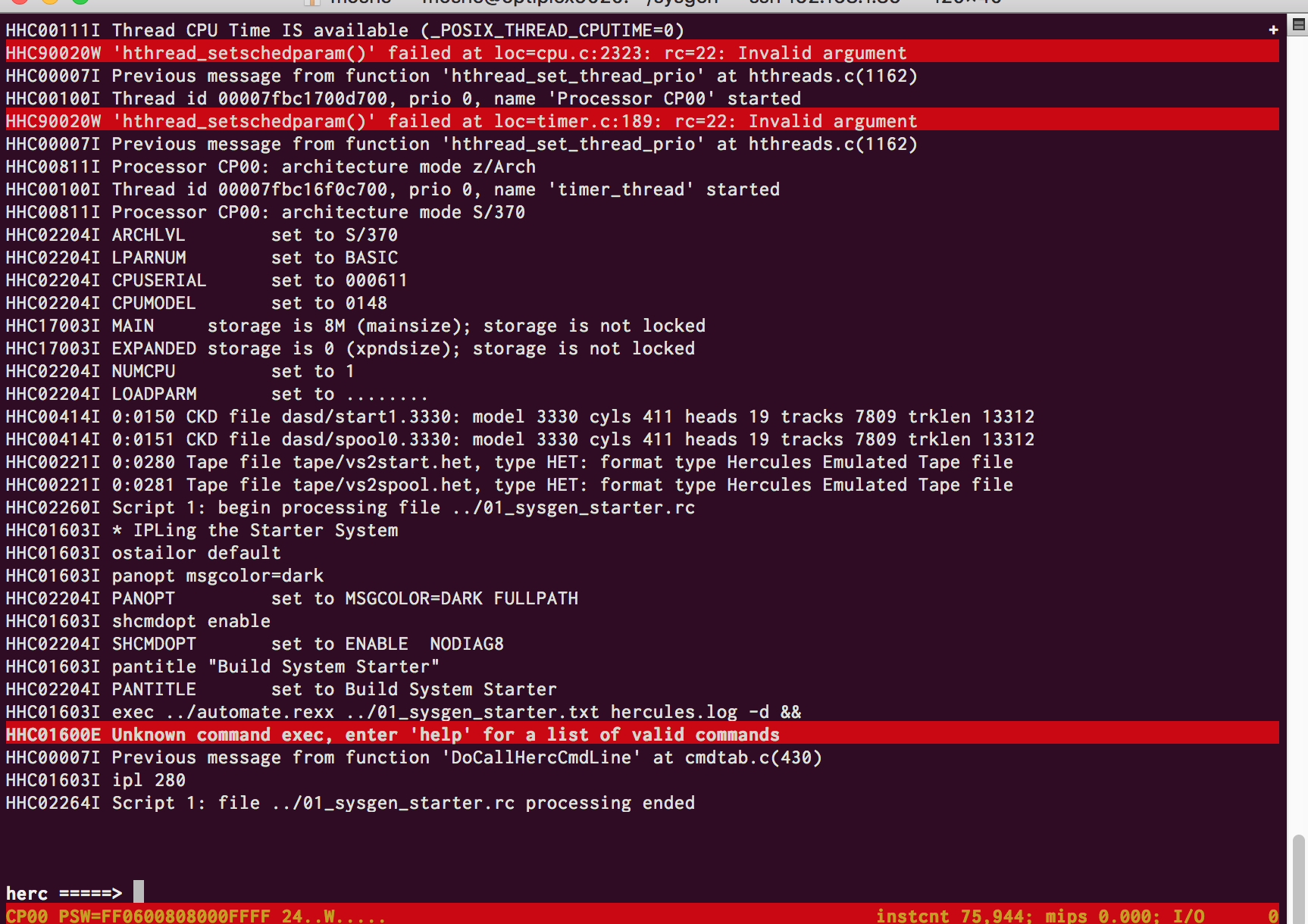 process gets stuck HHC90020W 'hthread_setschedparam()' failed at loc ...