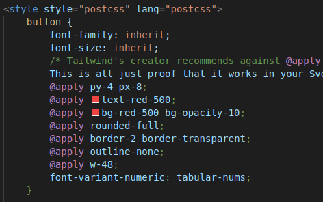 CSS highlighting doesn't work with just `lang="postcss"` · Issue #57 · svelte-add/svelte-add ...