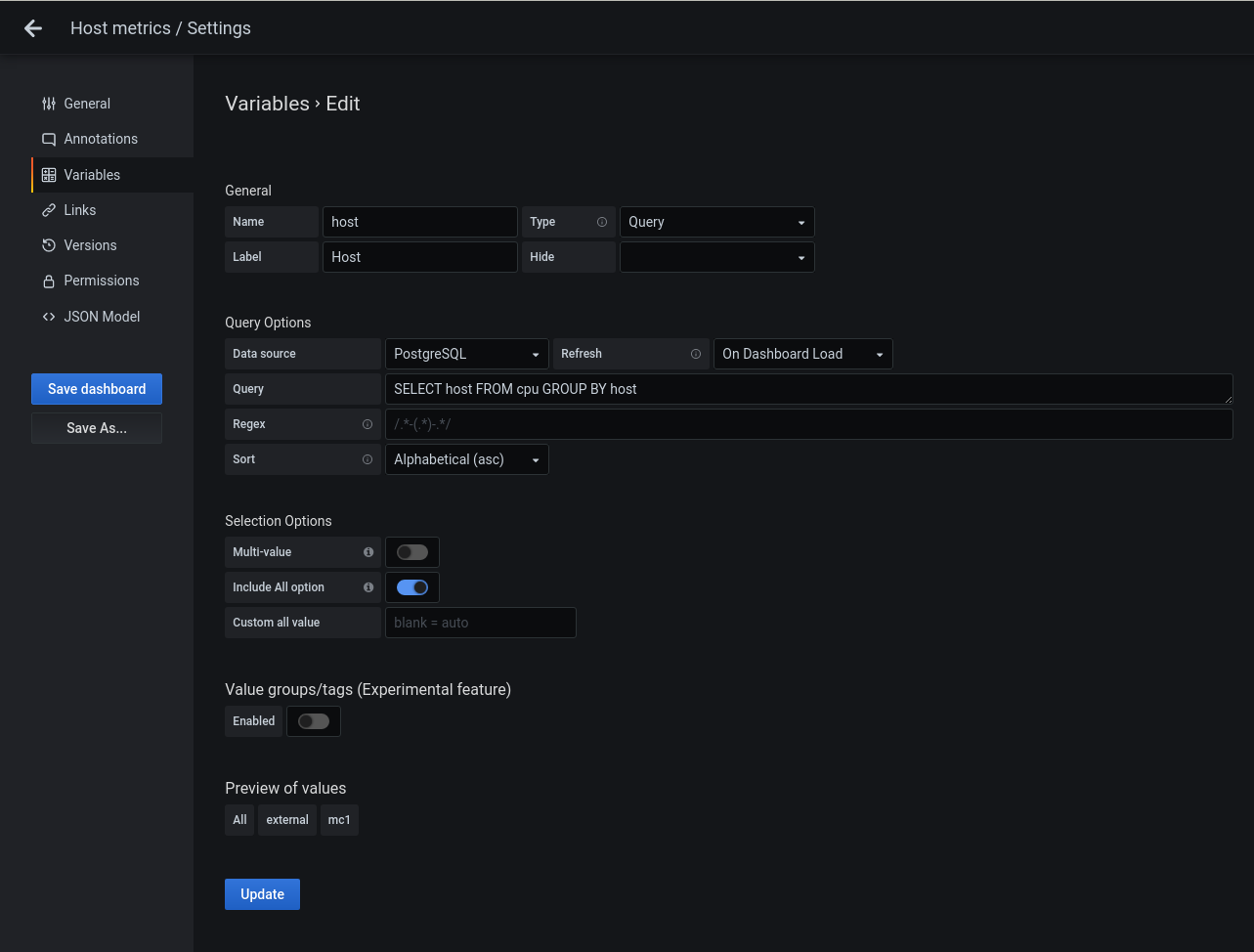 postgres: variable double quoted when "Include All option" enabled · Issue #24832 · grafana ...