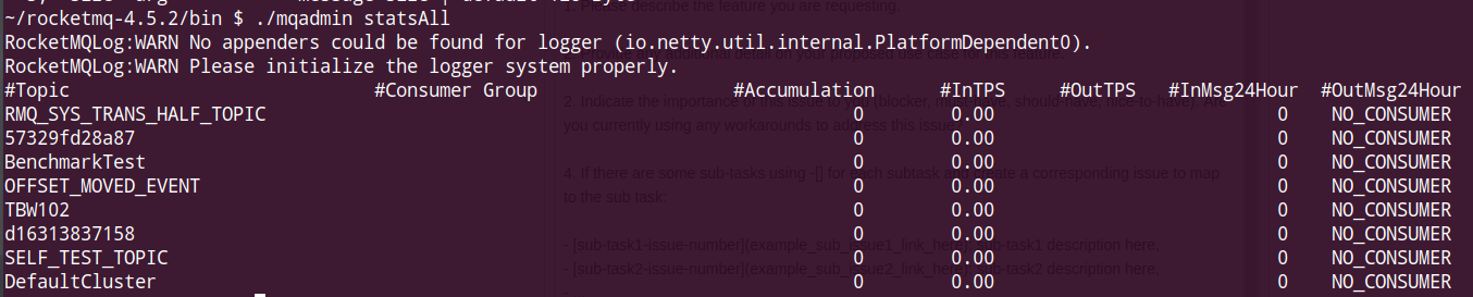 mqadmin stdout print with warning info · Issue #1621 · apache/rocketmq · GitHub