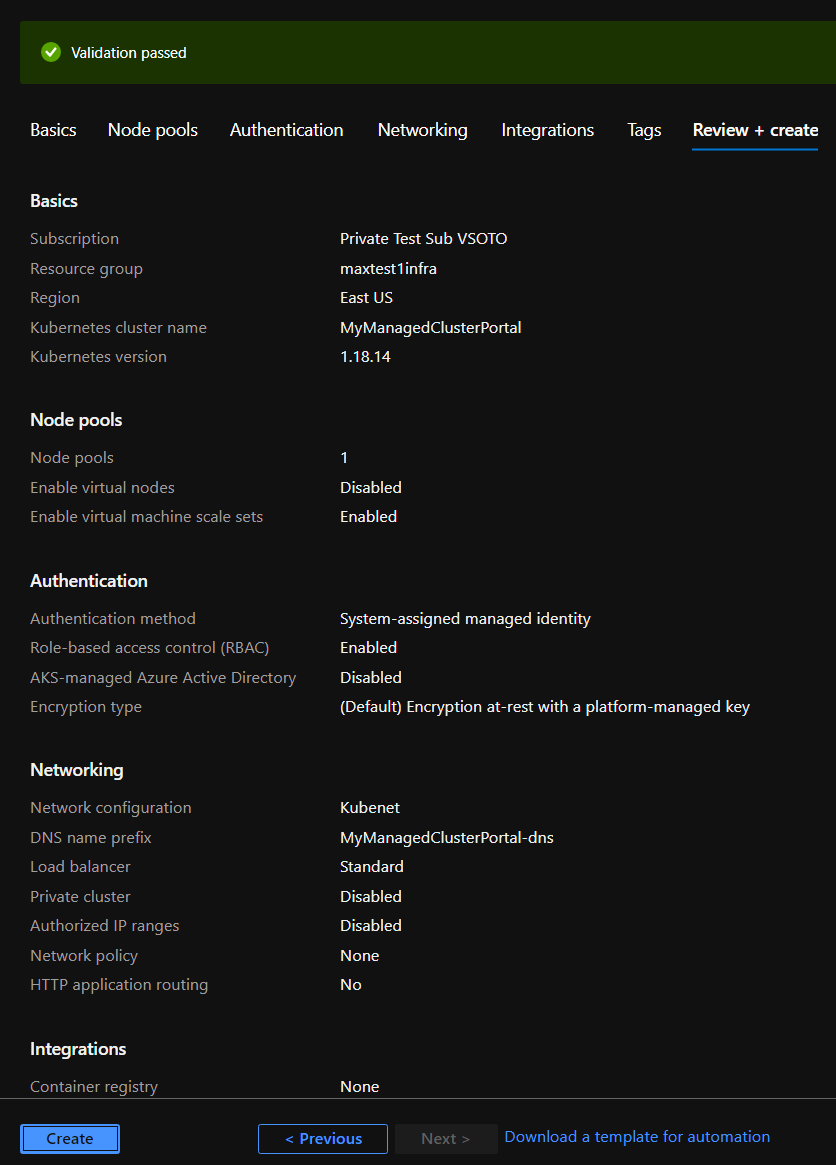 az aks create fails with 'The requested size is currently not available in location'. Works from ...