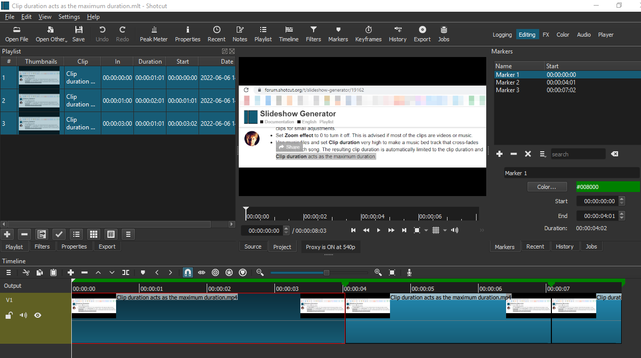 Clip duration in Playlist Add Selected To Slideshow does NOT act as maximum duration · Issue ...