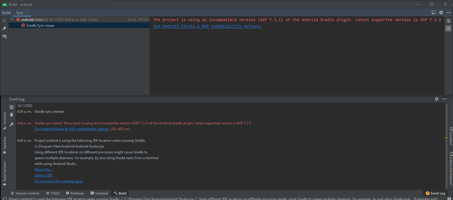 The Project Is Using An Incompatible Version Agp 731 Of The Android Gradle Plugin Latest 