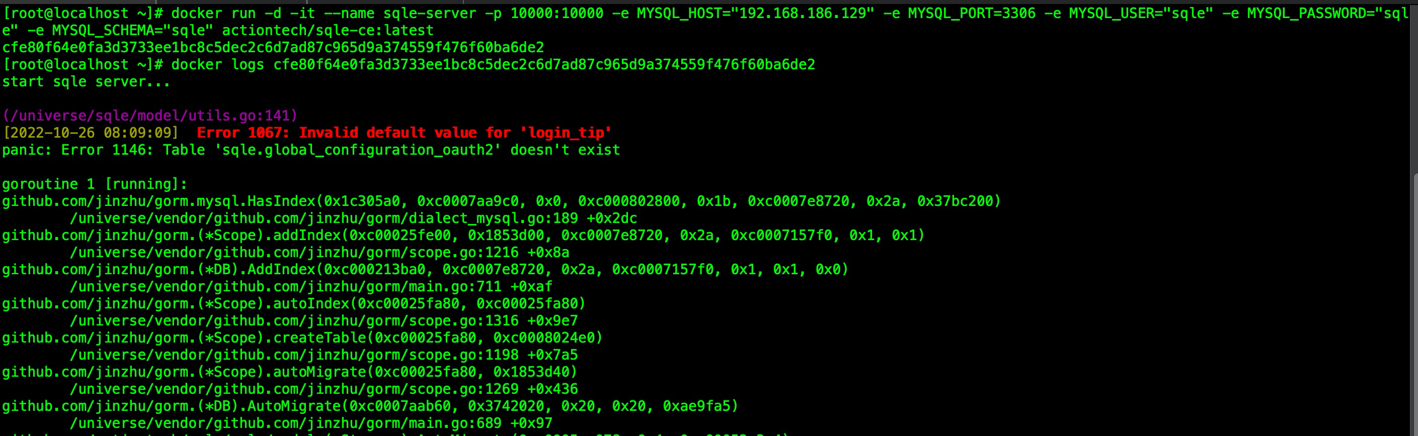 容器启动报错， Table 'sqle.global_configuration_oauth2' doesn't exist · Issue #973 · actiontech/sqle ...