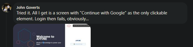 Login failed · Issue #167 · toeverything/AFFiNE · GitHub