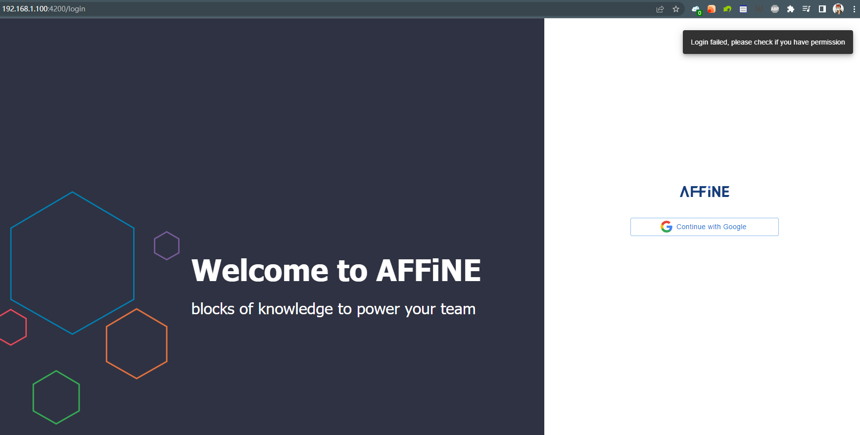 Login failed · Issue #167 · toeverything/AFFiNE · GitHub