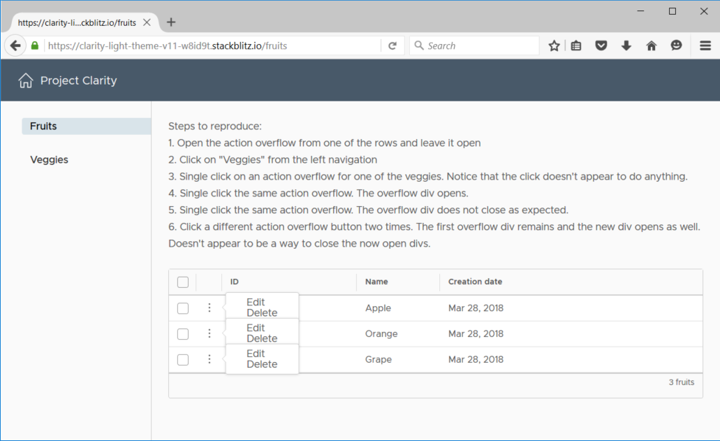 Datagrid action overflow divs remain open when using Angular's ...