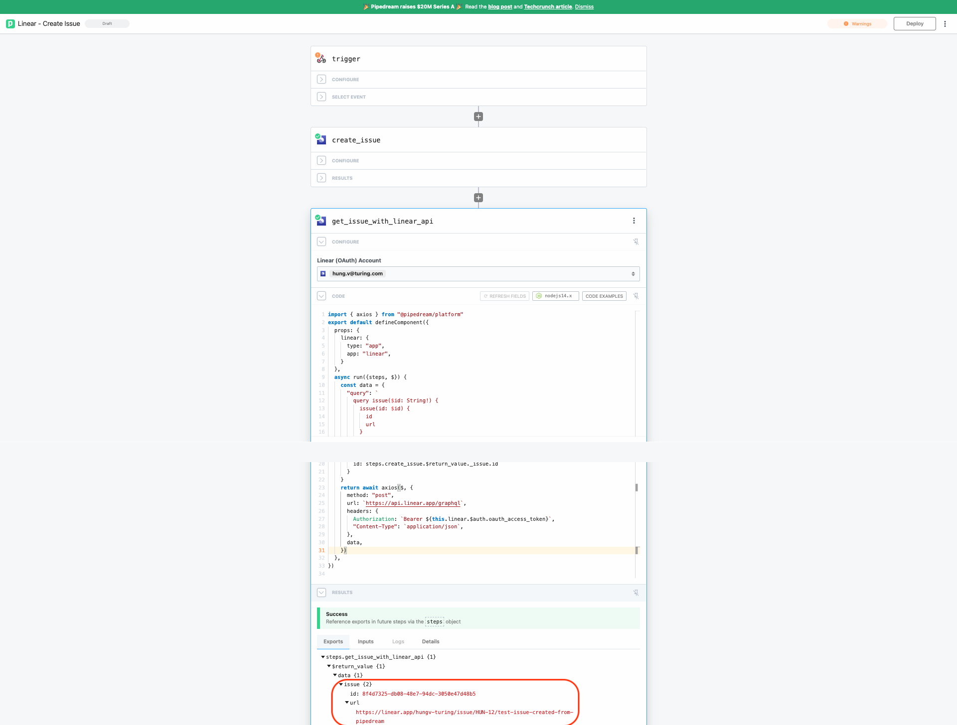 [FEATURE] ID and URL from Linear Created Issue · Issue #3086 · PipedreamHQ/pipedream · GitHub