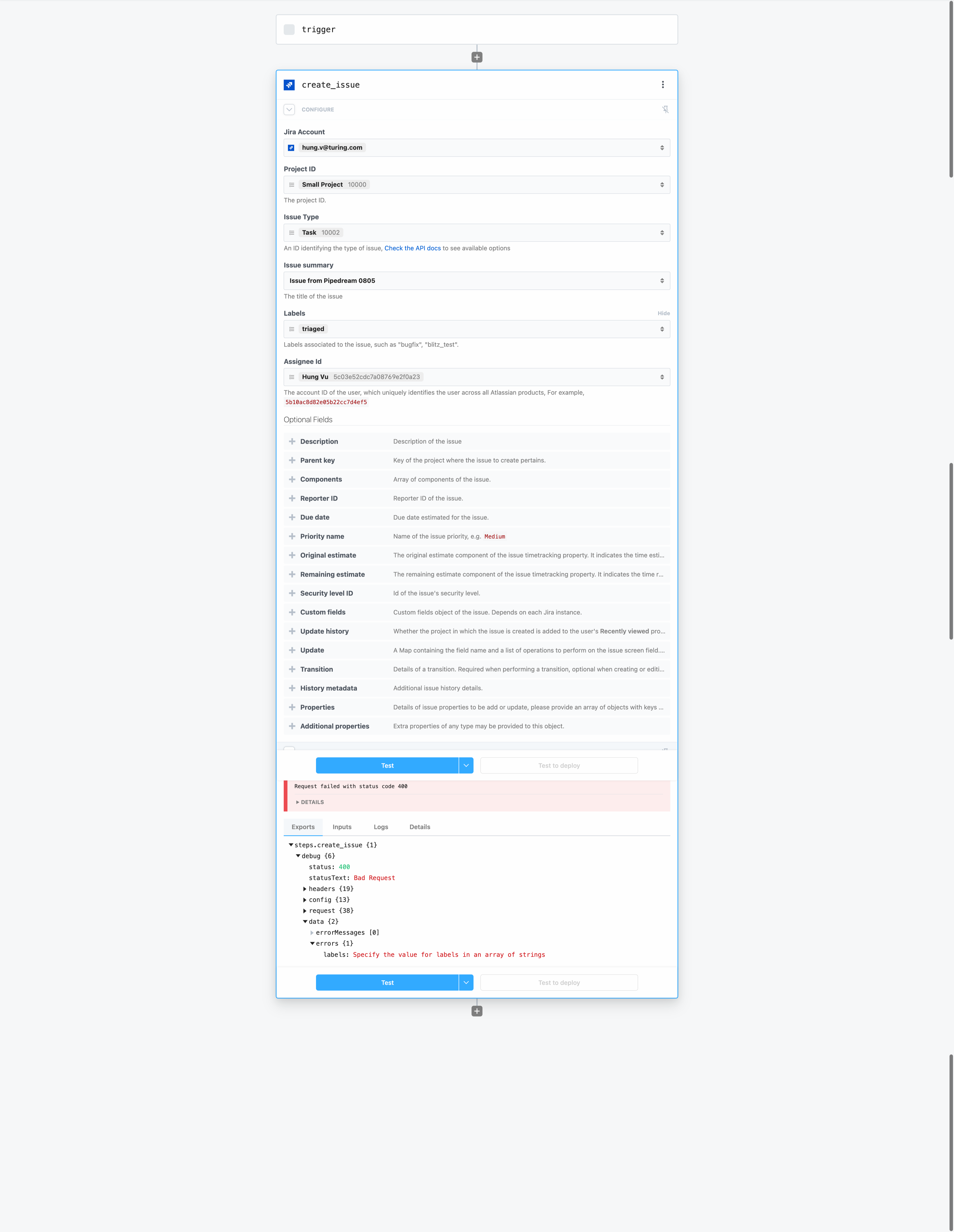 [BUG] Jira: Create Issue action does not appear to support labels selected from drop-down list ...