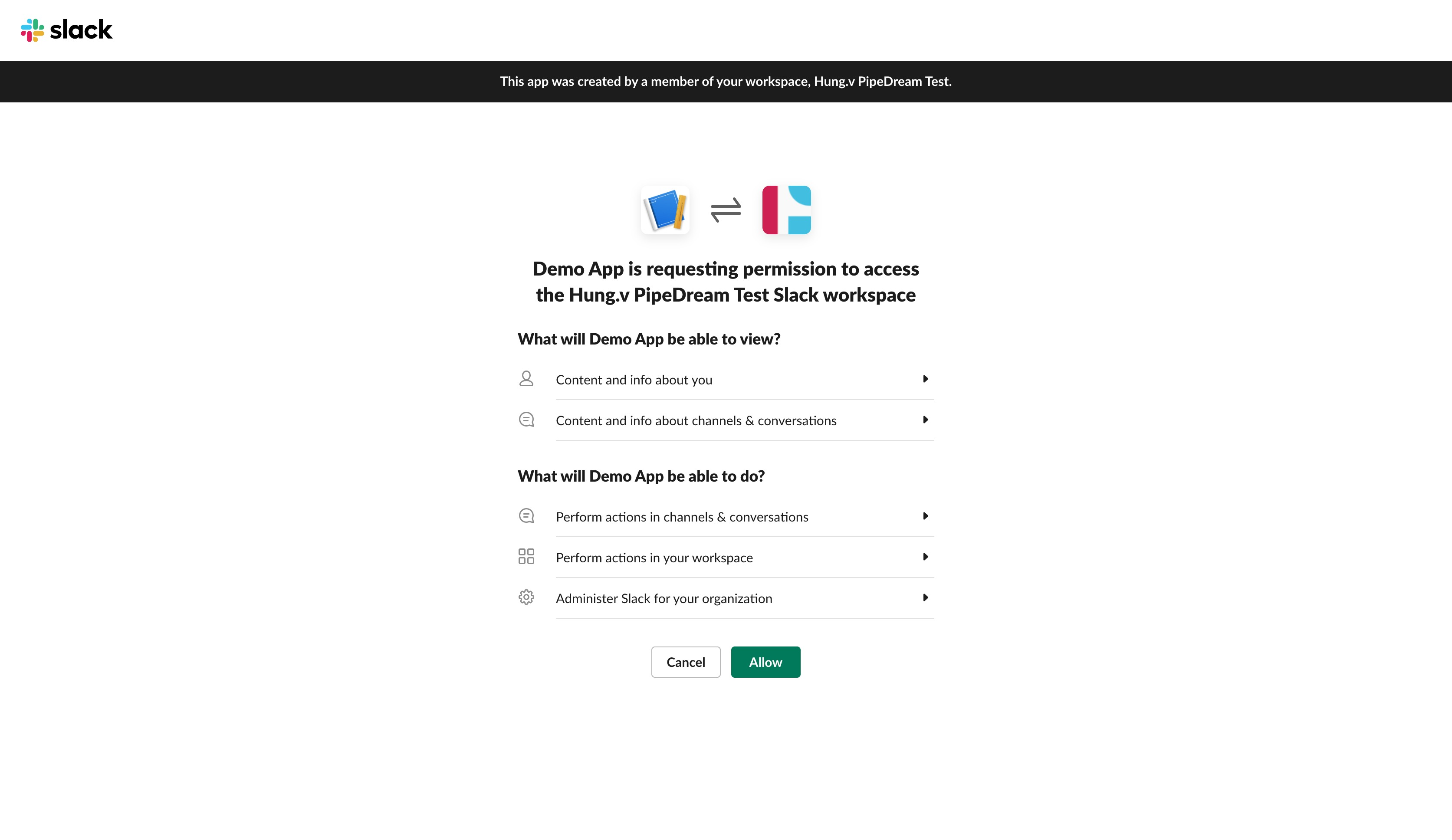 [BUG] Slack Bot - New Direct Message source - Channel ID props throws error An API error ...