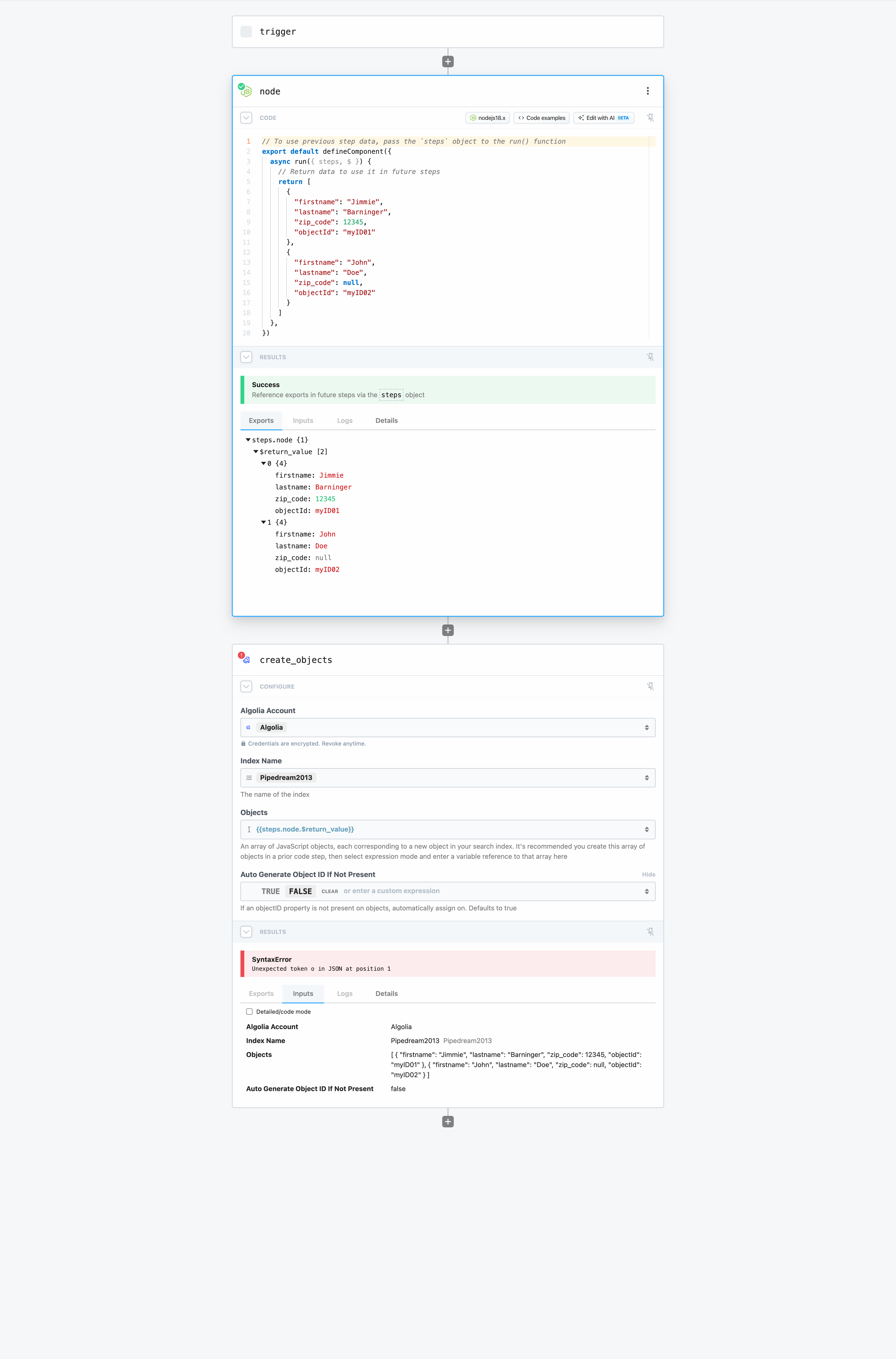 Bug Algolia Create Objects Action Throws Error Syntaxerror Unexpected Token O In Json At
