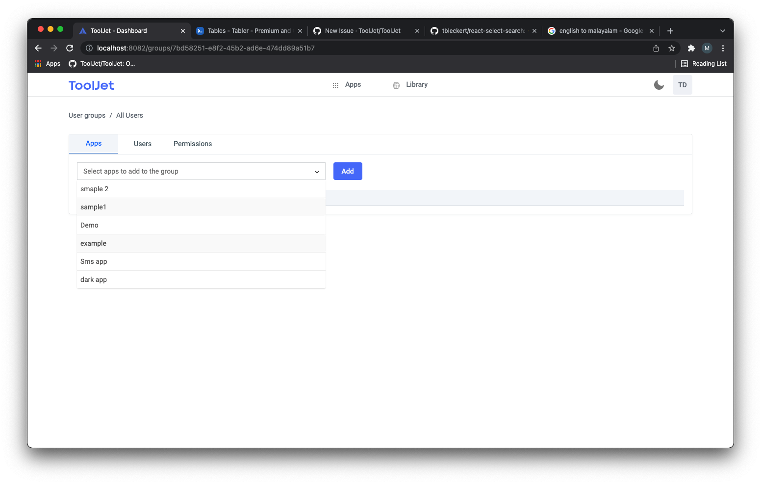 Change the color of selected items of the dropdown in 'users group' page · Issue #1753 · ToolJet ...