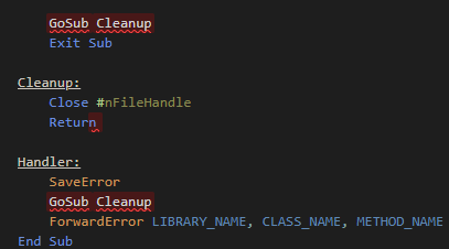 Imported VB6 `Return` statement (from GoSub) produces "internal error ...