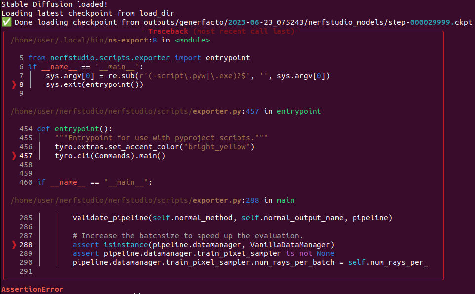 Export of generfacto trained models raises AssertionError · Issue #2121 · nerfstudio-project ...
