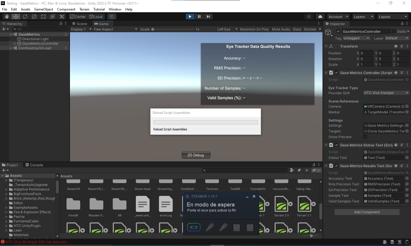 Problems in Unity 2020.3.7f1 using HTC Vive Pro Eye · Issue #1 · isayasMatter/GazeMetrics · GitHub