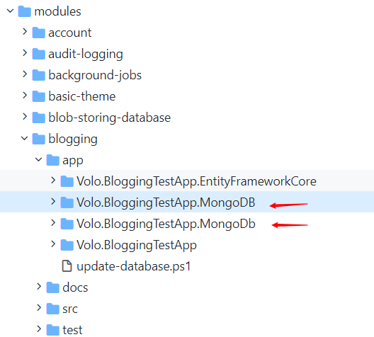 Duplicate Folder `volo Bloggingtestapp Mongodb` In Blogging Module · Issue 11683 · Abpframework