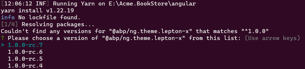 Couldnt Find Any Versions For Abpngthemelepton X That Matches 100 · Issue 14586 
