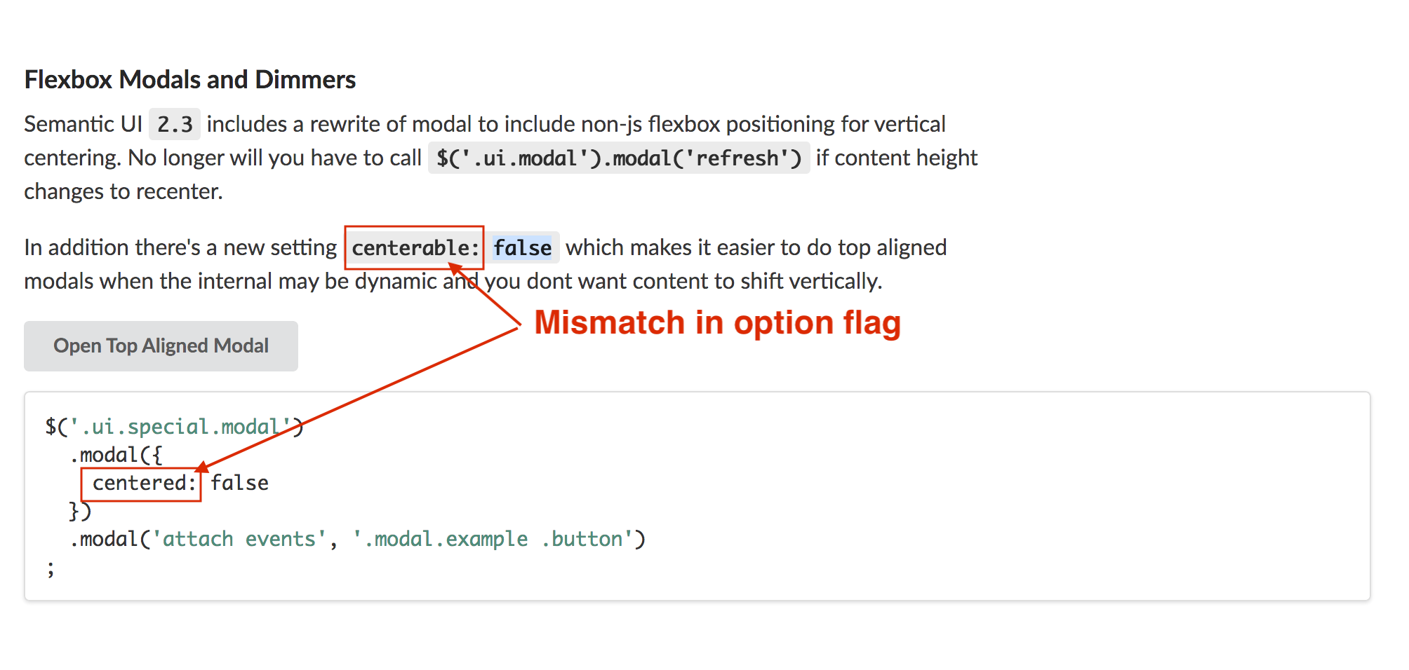 Doc Page New In 23 Mistmatch Of Modal Options · Issue 6377 · Semantic Orgsemantic Ui · Github