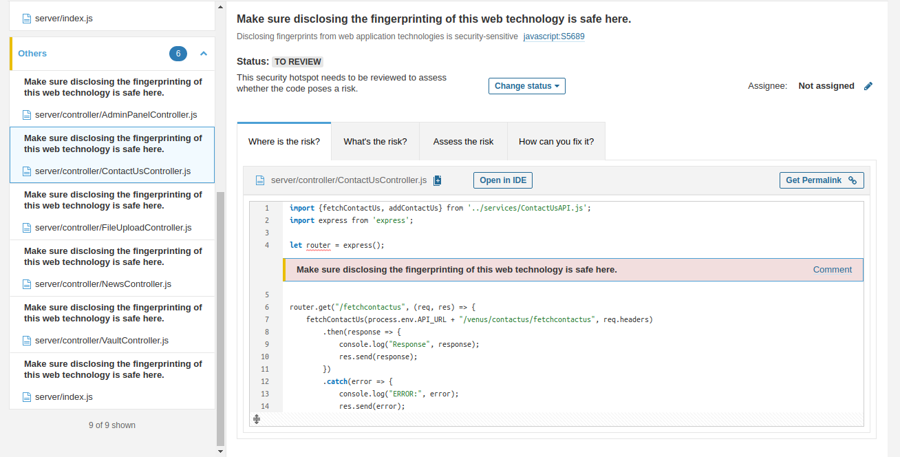 [sonarqube] Security Hotspot Make Sure Disclosing The Fingerprinting