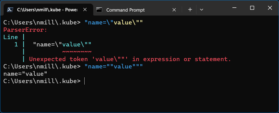 Add support for '\' (backspace) escaped double quotes in double-quoted ...