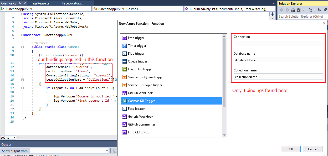 Should include "LeaseCollection" binding box in new "Cosmos DB Trigger" function dialog · Issue ...