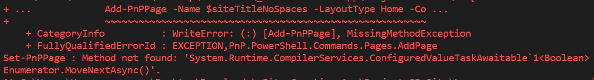 Add-PnPPage : Method not found: 'System.Runtime.CompilerServices ...