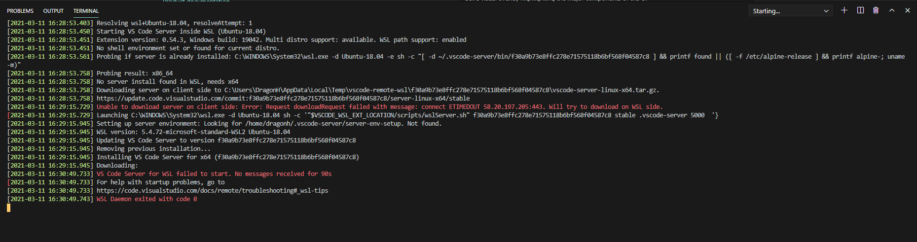 vscode in WSL cant update: Unable to download server on client side ...
