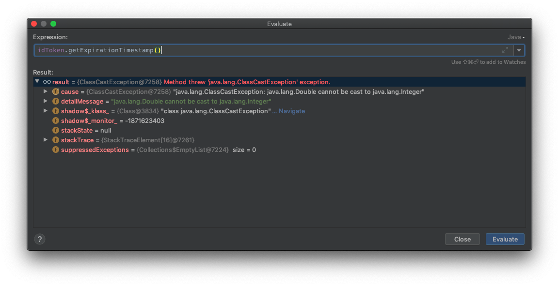 Android Firebase Auth Gettokenresultgetexpirationtimestamp Throws Classcastexception