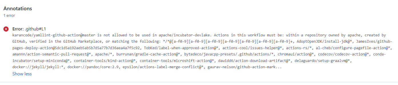 [Question][CI] Yaml lint action not working · Issue #3560 · apache/incubator-devlake · GitHub